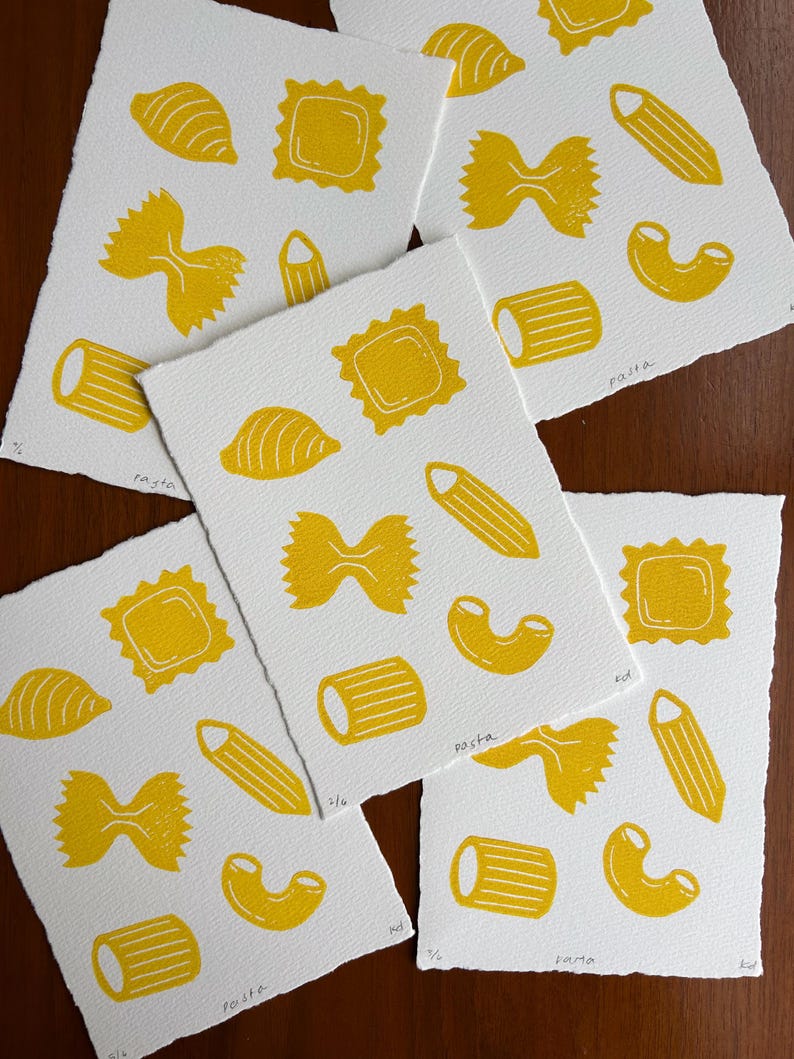 Pasta Block Print | Handmade Linocut | Kitchen Home Wall Art (5x7) - Etsy