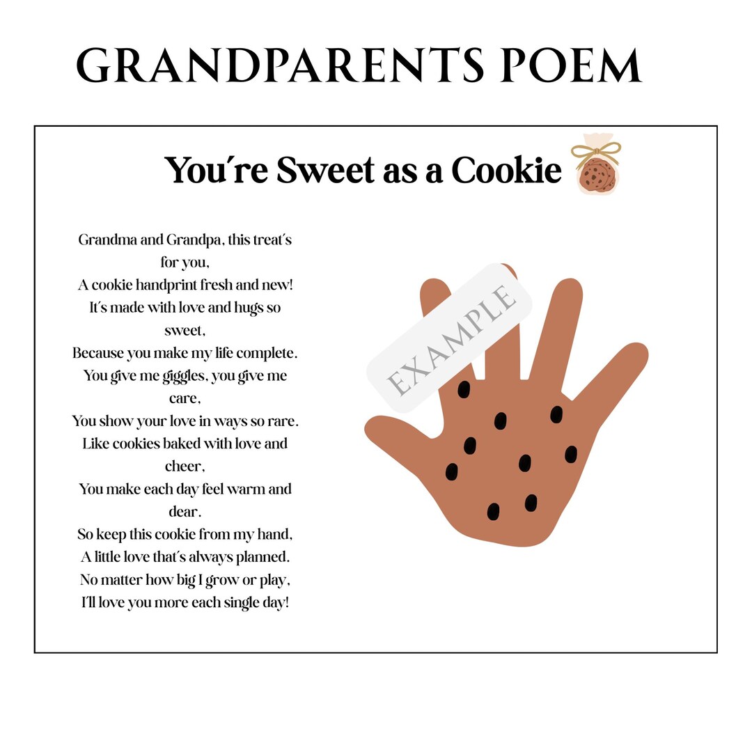 Grandparents Poem Handprint Art, "sweet as a Cookie" (printable PDF) - Etsy