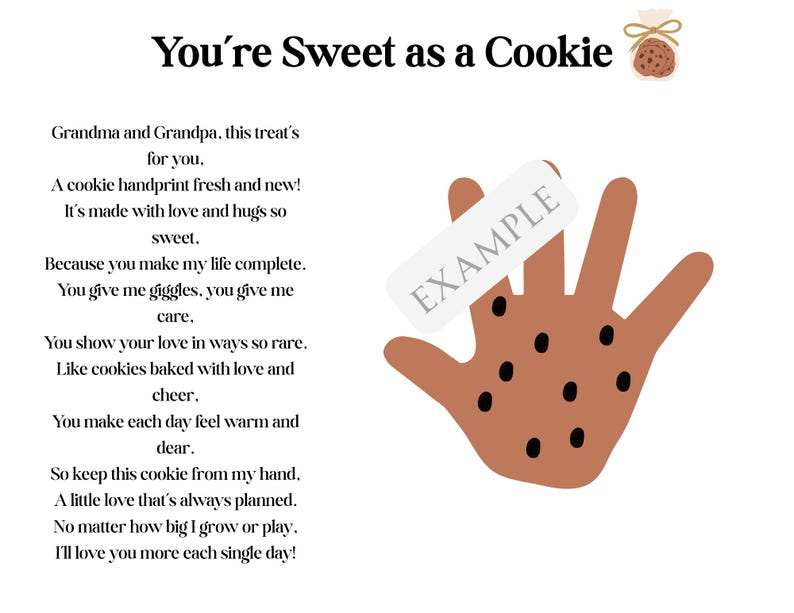 Grandparents Poem Handprint Art, "sweet as a Cookie" (printable PDF) - Etsy