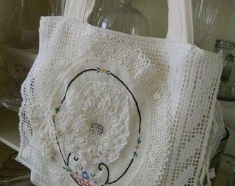 Layered Lace Shoulder Bag Shabby Lace Purse Vintage Linens Up-cycled ...