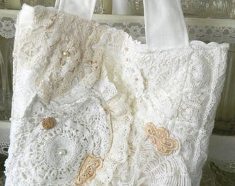 White Layered Lace Shoulder Bag Handmade Fabric Bag Shabby Lace Purse ...