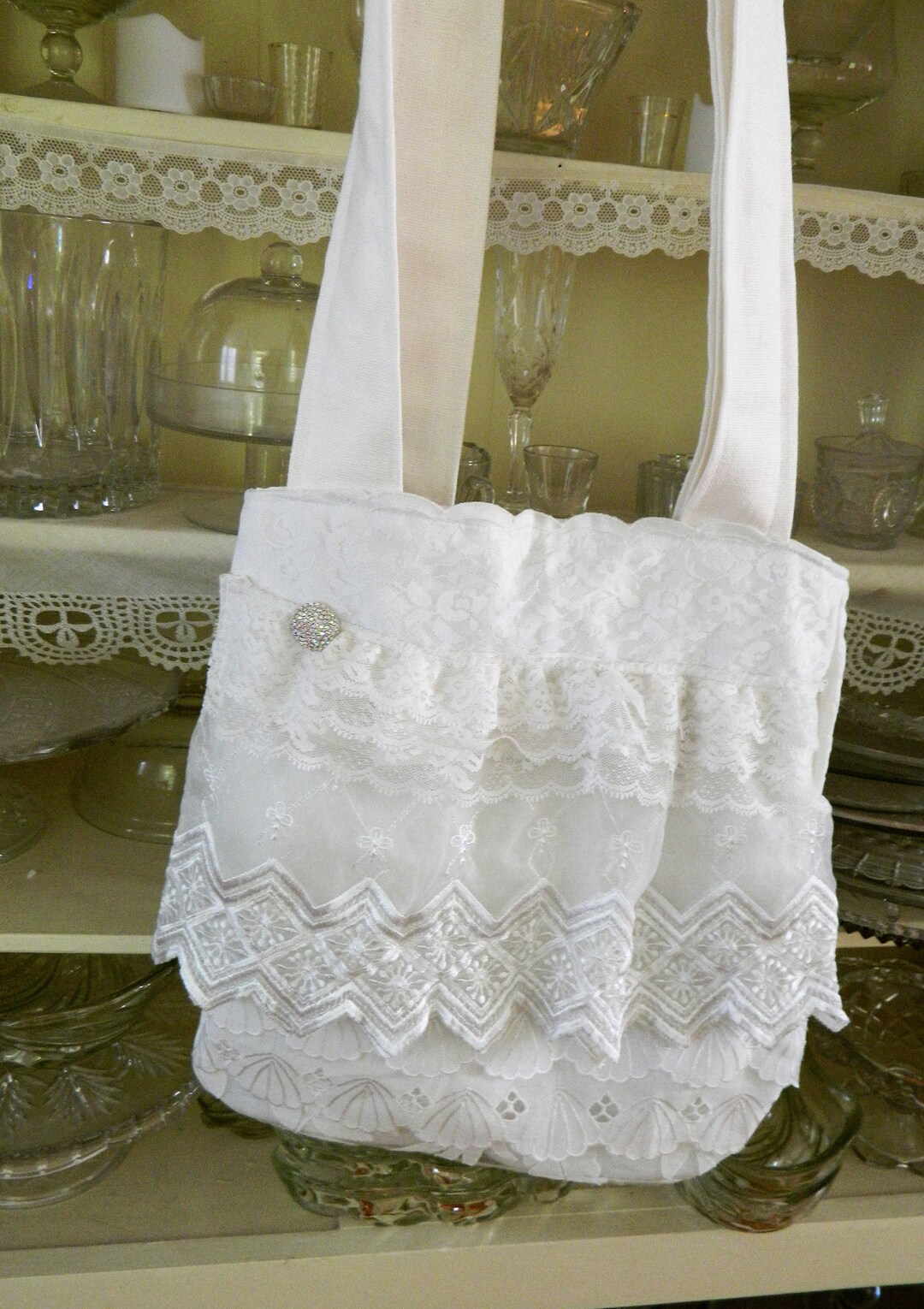 White Layered Lace Shoulder Bag Handmade Fabric Bag Shabby Lace Purse ...