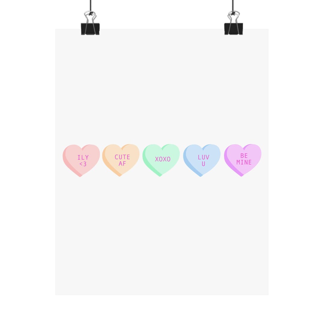 Pastel Conversation Hearts Poster | Candy Heart Typography Wall Art - Etsy