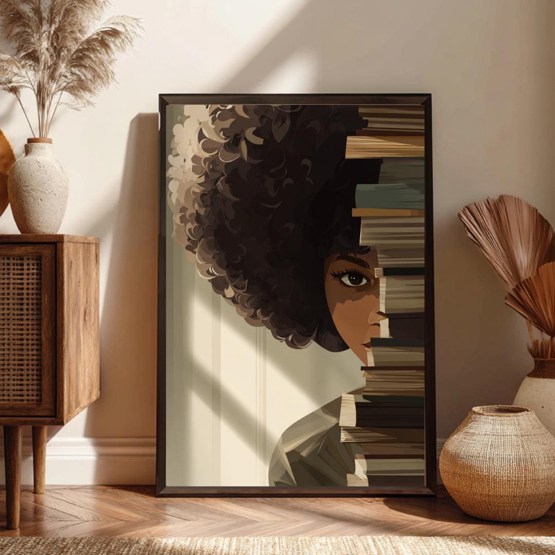 Black Woman Reading Art Print: Cozy Book Lover Illustration (digital ...