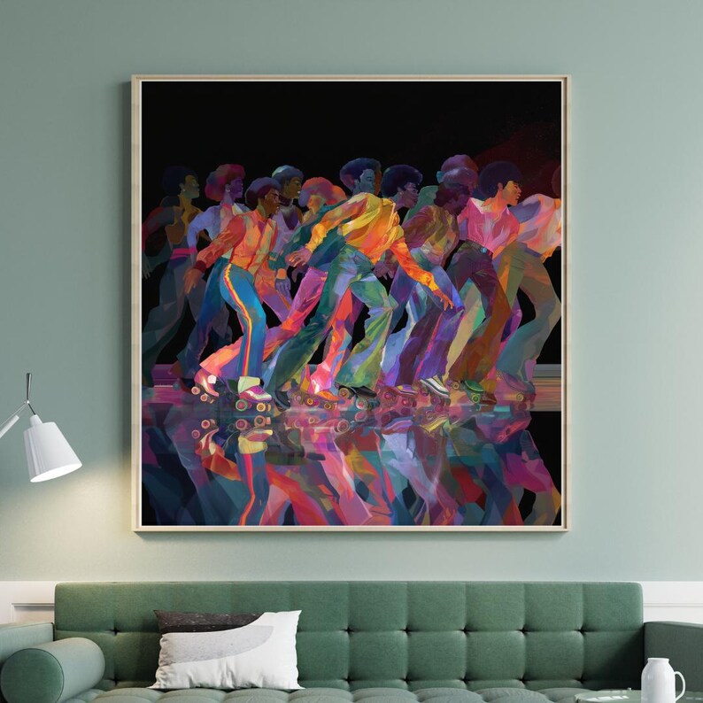 70s Roller Skating Rink Art Print | Retro Black Art (digital Download ...