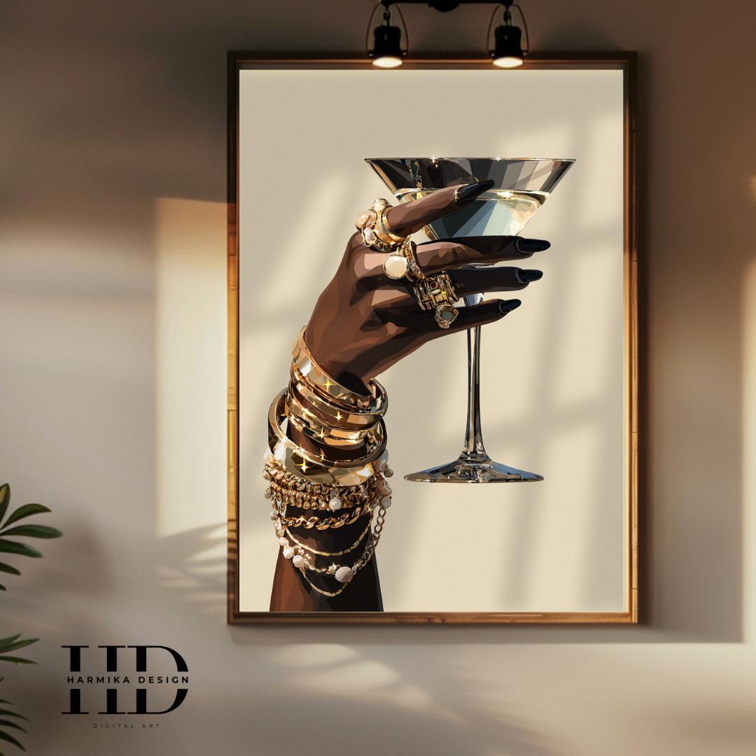 Minimalist Martini Print, Hand Holding Cocktail, Bar Cart Decor ...