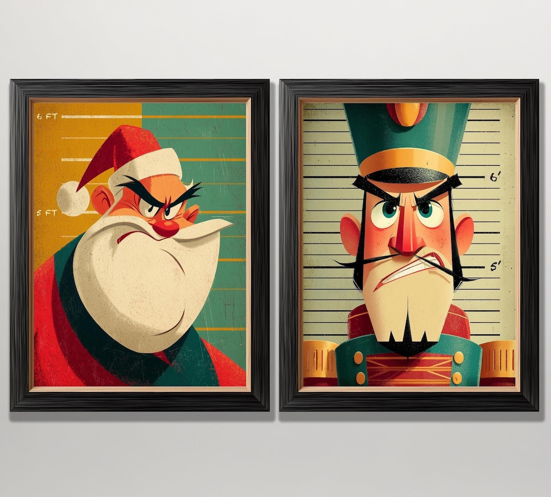 Rough Night, Funny Santa Mugshot and Nutcracker Wall Art, Retro ...