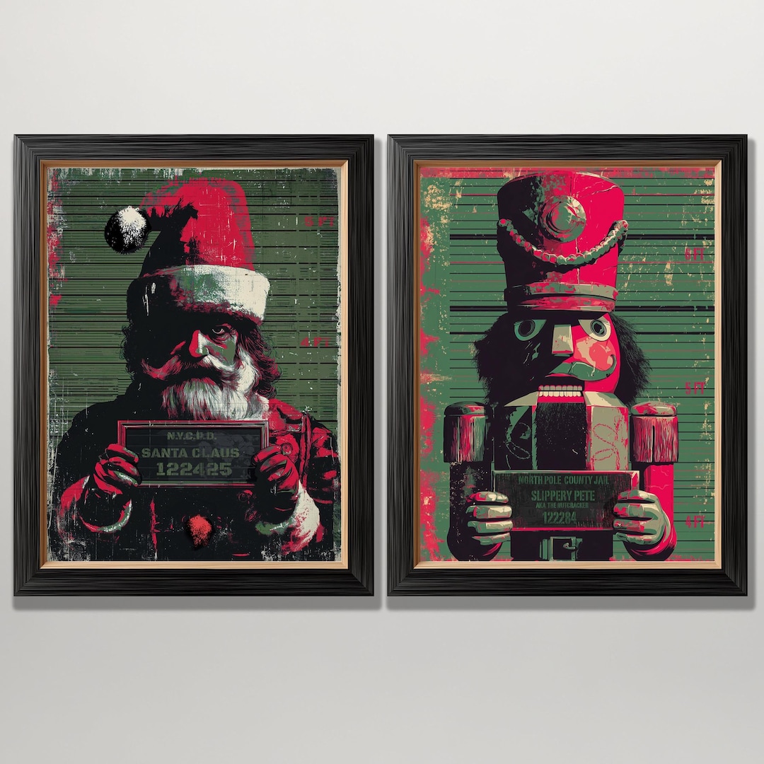 Rough Night, Funny Santa Mugshot and Nutcracker Wall Art, Retro ...
