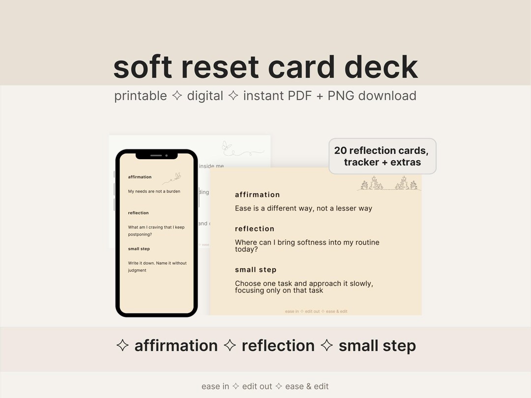 Soft Reset Affirmation and Reflection Card Deck Printable | Mindful ...