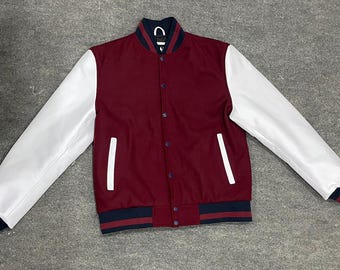 Custom Wool Varsity Jacket With Leather Sleeves: Personalized Bomber - Etsy