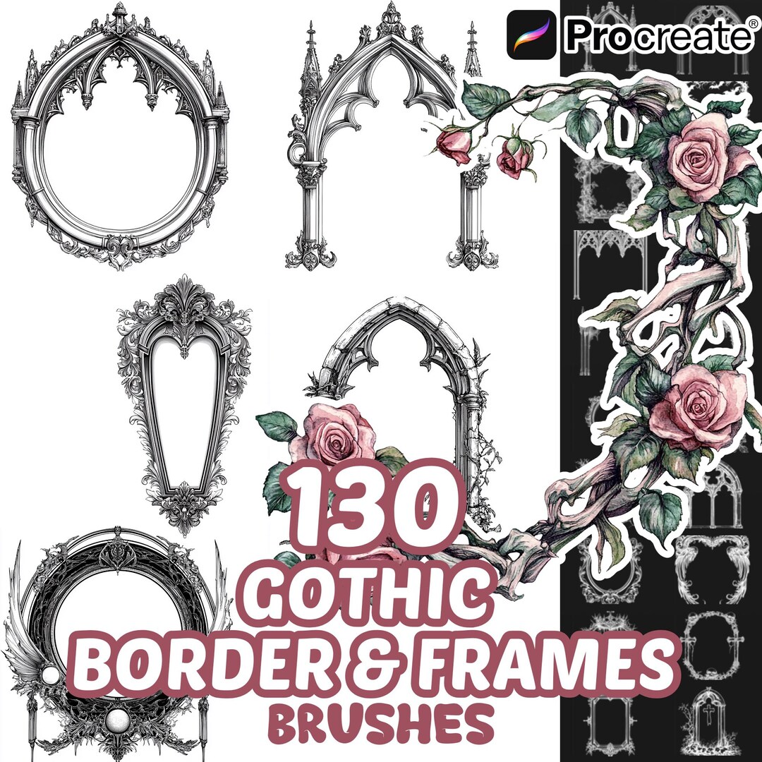 Procreate Gothic Frames Brushes, 130 Gothic Frames and Borders ...