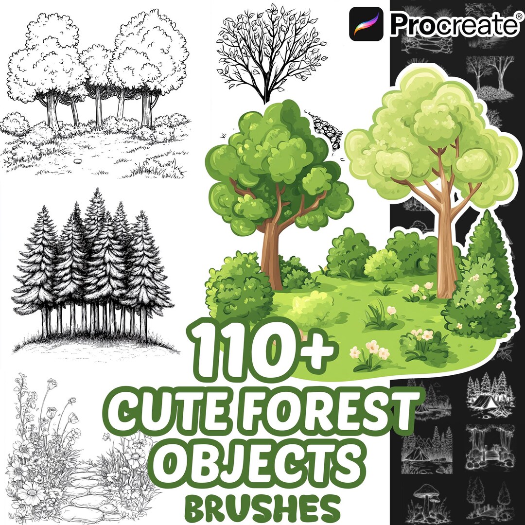 Procreate Forest Brushes, 110+ Cute Forest Procreate Stamps, Life Style ...