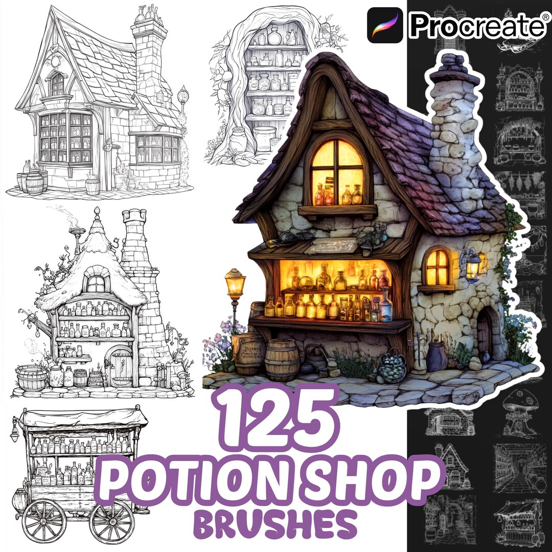 Procreate Potion Shop Brushes, 125+ Potion Store Procreate Stamps ...