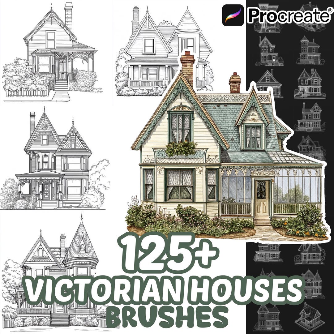 Procreate Victorian Houses Brushes, 125+ Victorian House Procreate ...
