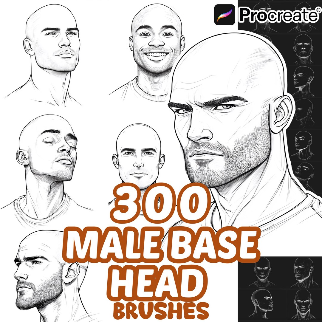 Procreate Human Brushes, 300 Male Base Head Procreate Brushes, Male ...