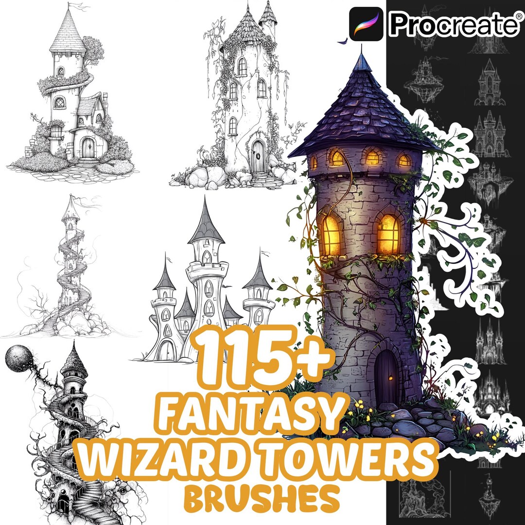 Procreate Fantasy Wizard Towers Brushes, 115+ Fantasy Wizard Towers ...