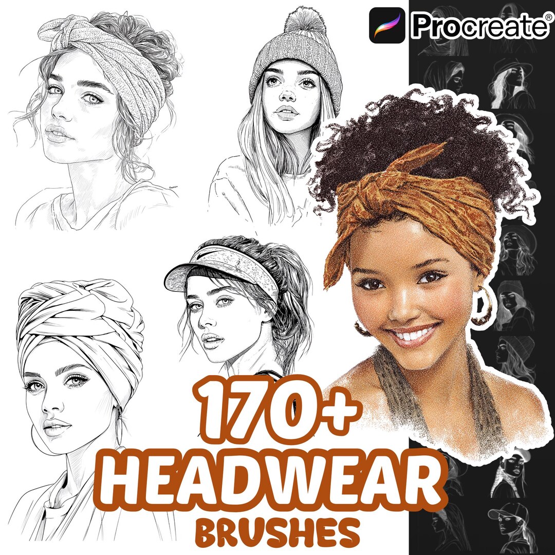 Procreate Human Brushes, 170+ Female Headwear Procreate Brushes, Female ...
