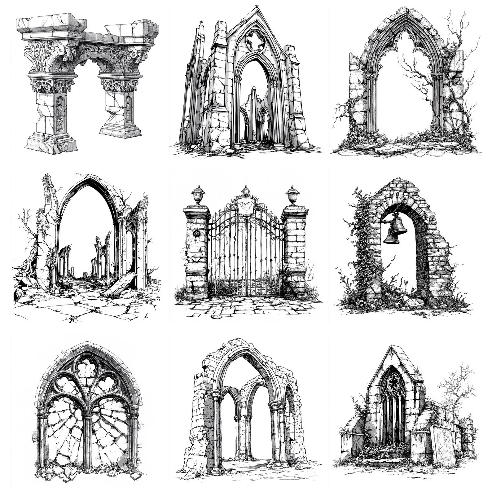 Procreate Gothic Ruins Brushes, 100+ Gothic Ruins Procreate Stamps ...
