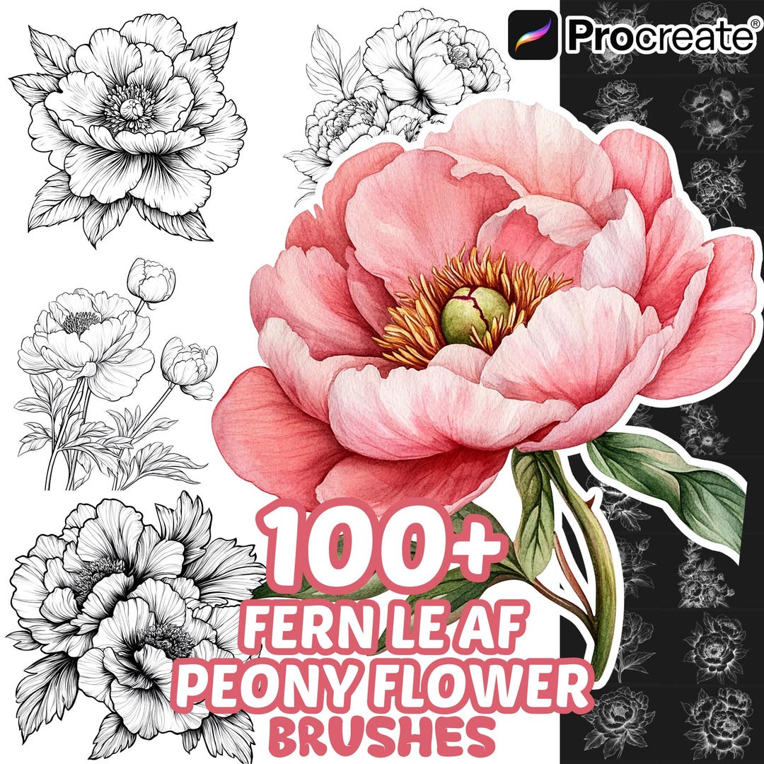Procreate Flower Brushes, 100+ Fern Leaf Peony Flower Procreate Brushes ...