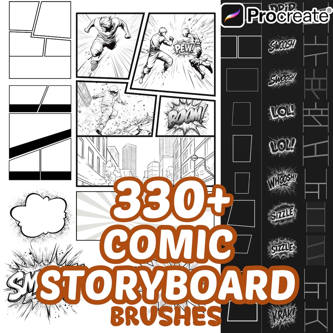 Procreate Comic Storyboard Template Builder Brushes, 330+ Comic Book ...