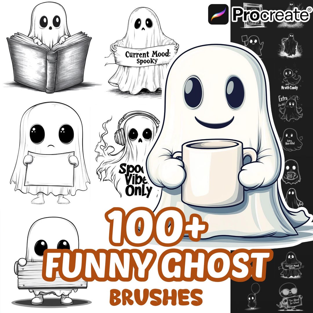 Procreate Cute Ghost Brushes, 100+ Funny Ghosts Procreate Brushes ...