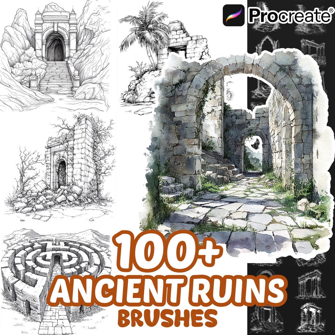 Procreate Ancient Ruins Brushes, 100+ Ancient Ruins Procreate Stamps ...