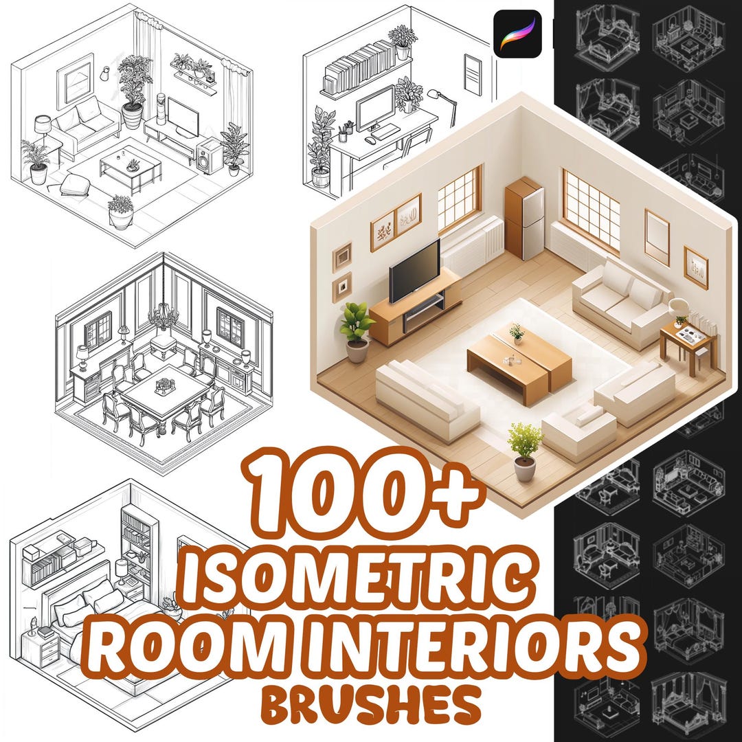 Procreate Isometric Rooms Brushes, 100+ Isometric Rooms Interiors ...