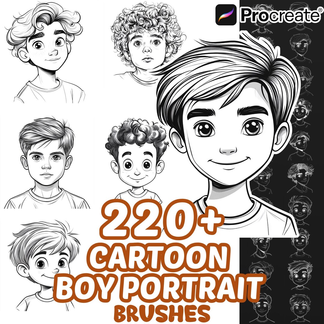 Procreate Human Brushes, 220+ Cartoon Male Portraits Procreate Stamps ...