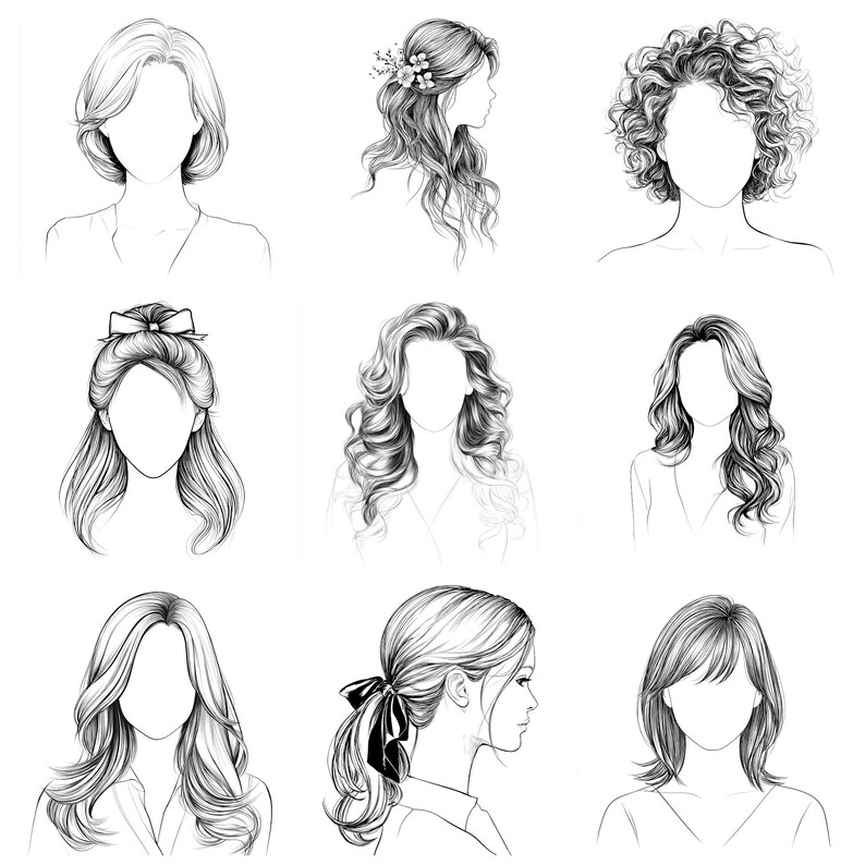Procreate Human Brushes, 200 Female Hairstyle Procreate Brushes, Female ...
