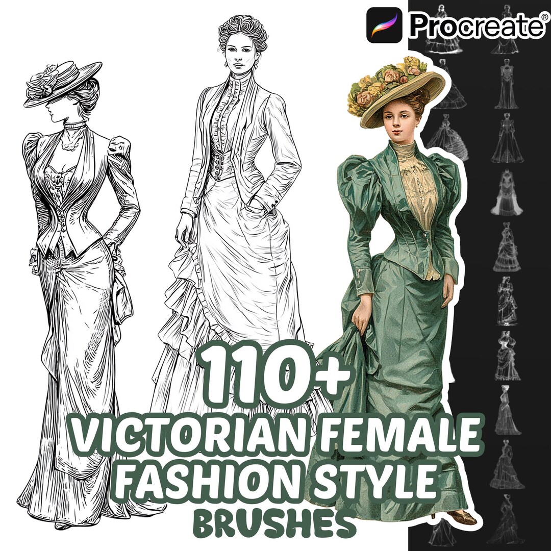 Procreate Victorian Fashion Style Brushes, 110+ Victorian Fashion ...