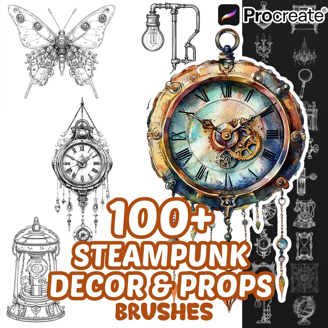 Procreate Steampunk Brushes, 100+ Steampunk Decor and Props Procreate ...