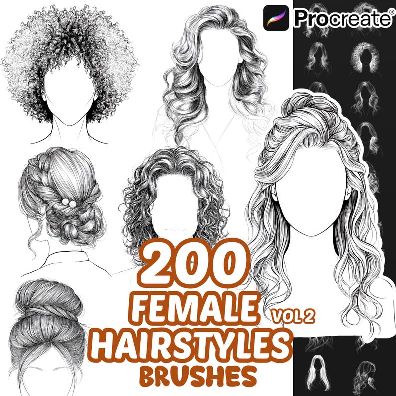 Procreate Human Brushes, 200 Female Hairstyle Procreate Brushes, Female ...