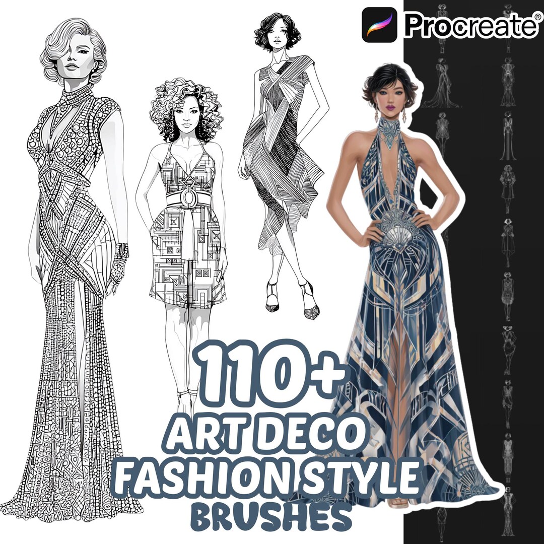 Procreate Fashion Brushes, 110+ Art Deco Fashion Style Procreate Stamps ...