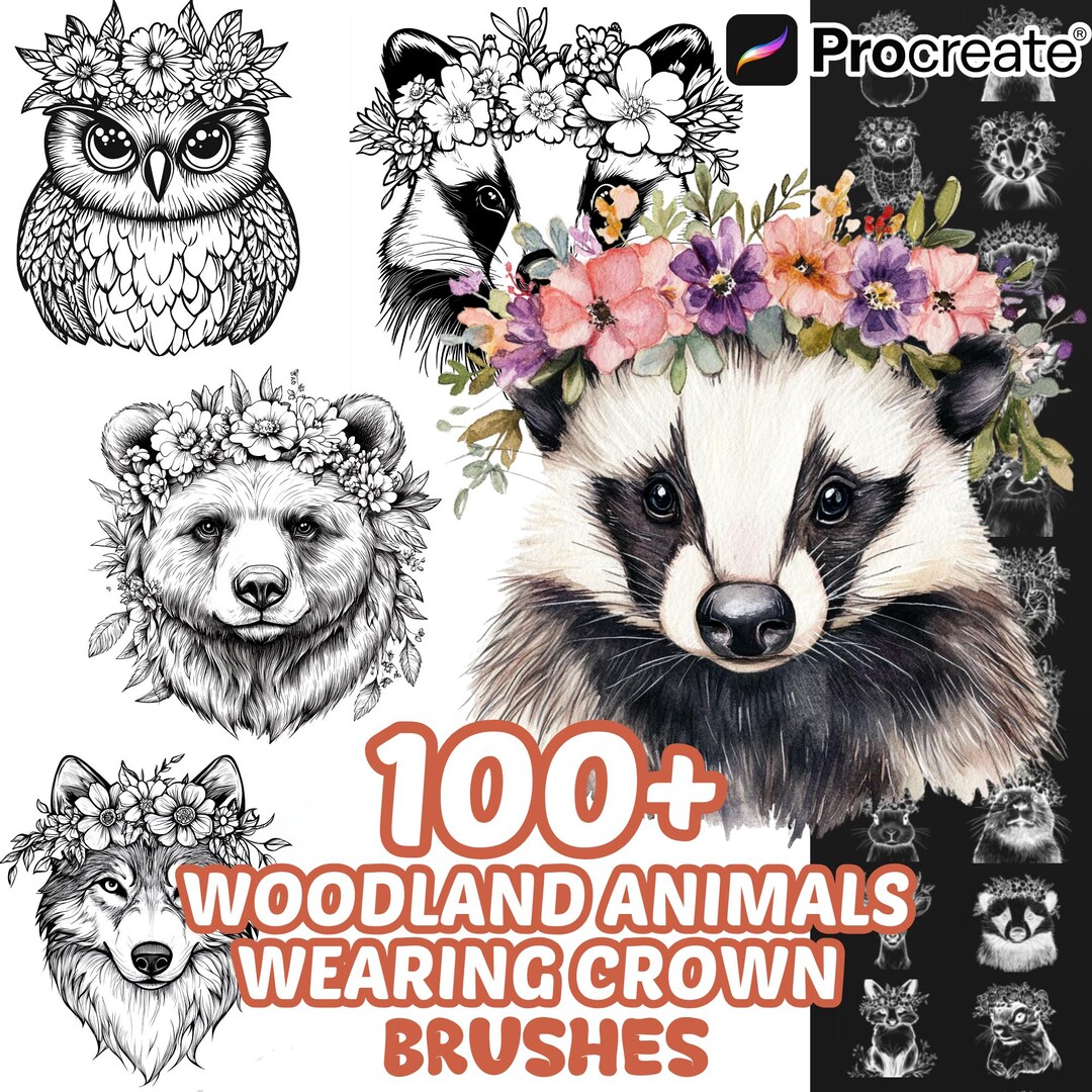 Procreate Woodland Animals Brushes, 100+ Woodland Animals Wearing ...
