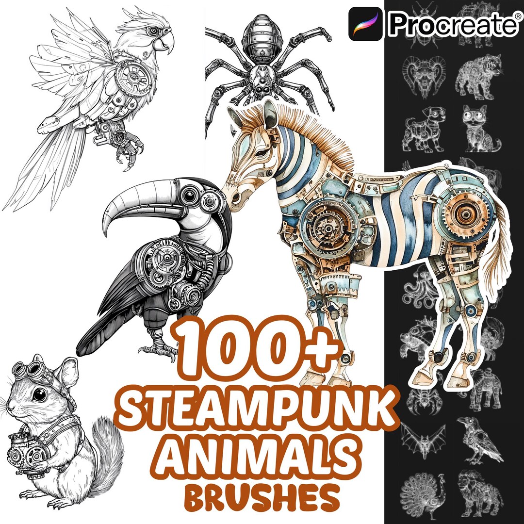 Procreate Steampunk Brushes, 100+ Steampunk Animals Procreate Stamps ...