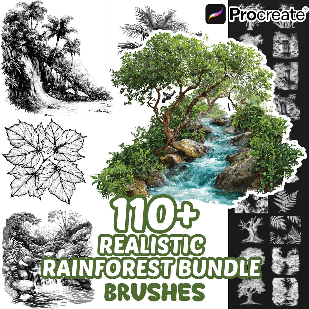 Procreate Rainforest Brushes, 110+ Realistic Rainforest Procreate ...