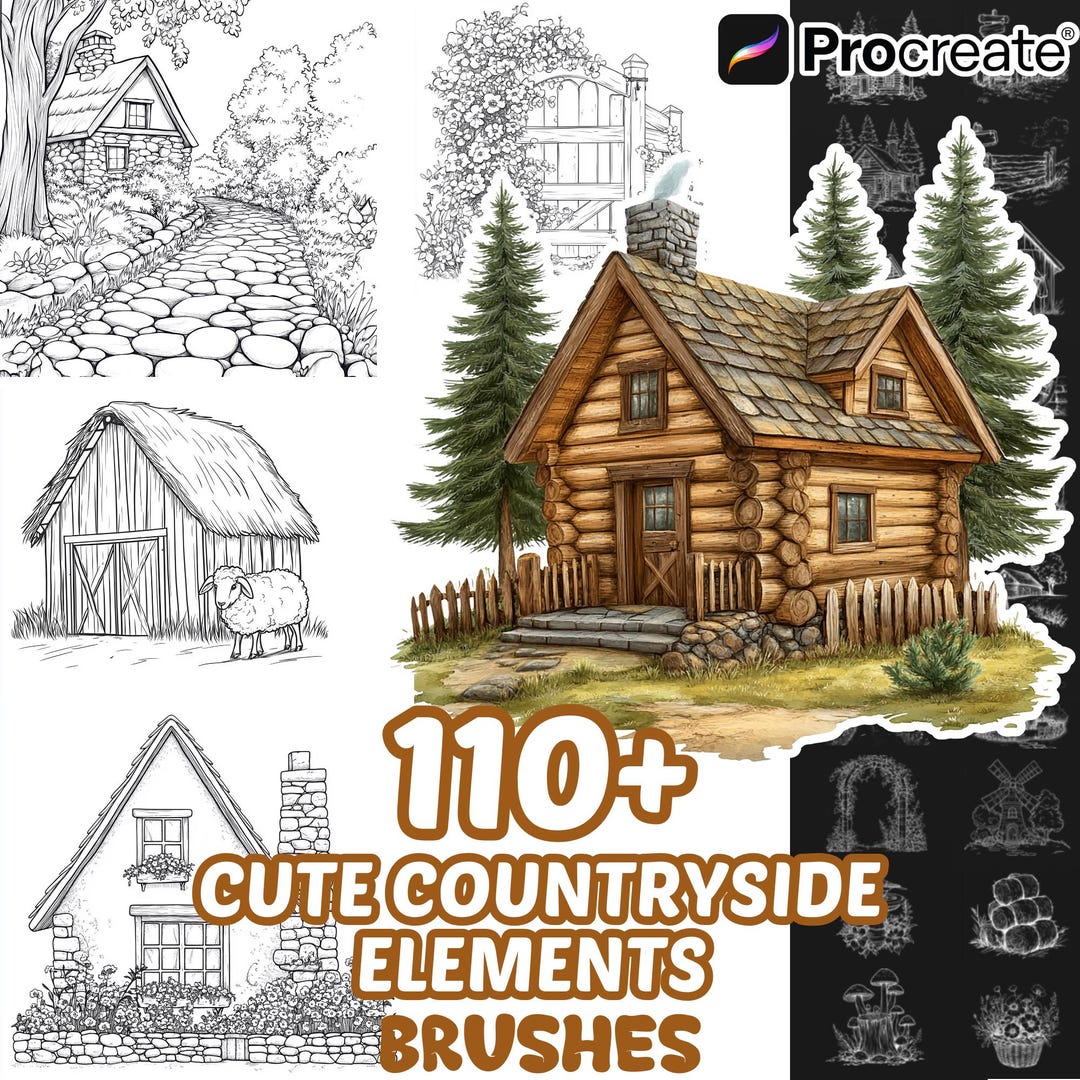 Procreate Countryside Brushes, 110+ Cute Countryside Procreate Stamps ...