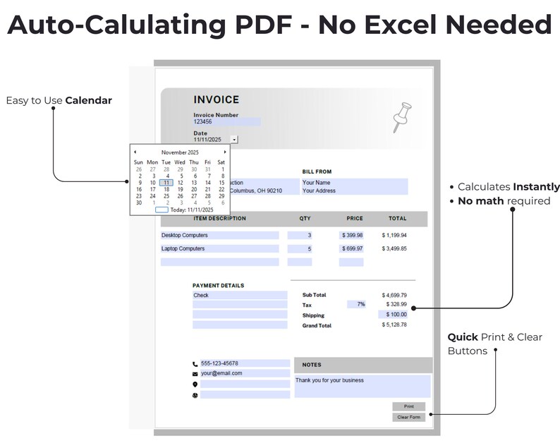 Auto-calculating Invoice Template | Modern Gray Fillable PDF - Etsy