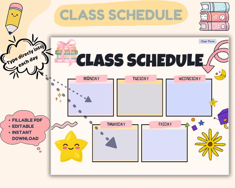 Editable Class Schedule | Fillable PDF Weekly Planner for Teachers ...