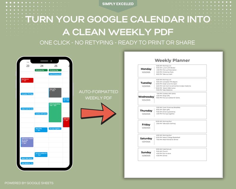 Google Calendar Weekly Planner | Auto-pull Events & Export to PDF ...