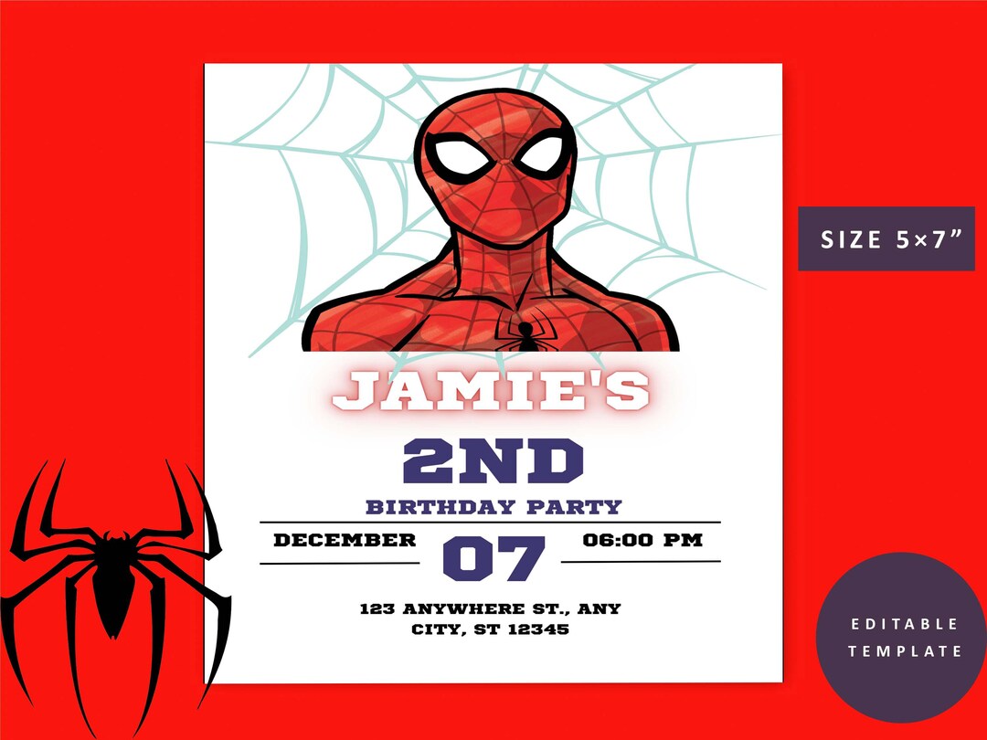 Spider-man Birthday Invitation – Customizable Template for Spidey Party ...
