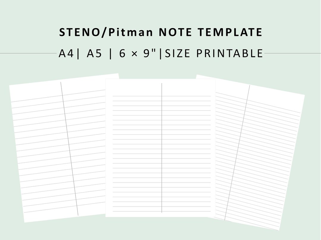 Steno Note Template: Minimalist Half-lined Printable Notebook (A4, A5 ...