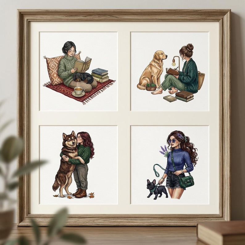Set of Four Girls With Dogs Cross Stitch Pattern (PDF Download) - Etsy ...