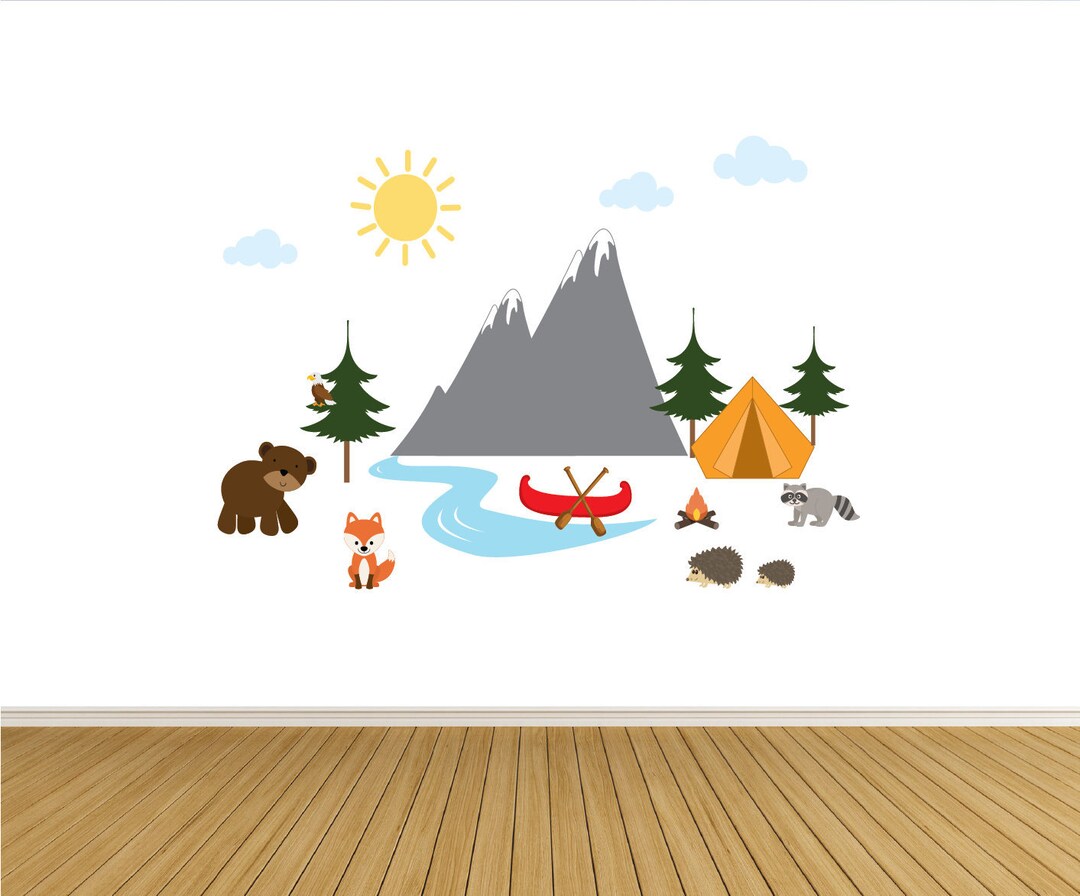 Camping Decal Set With Mountains-woodland Animals-bear-fox-river ...