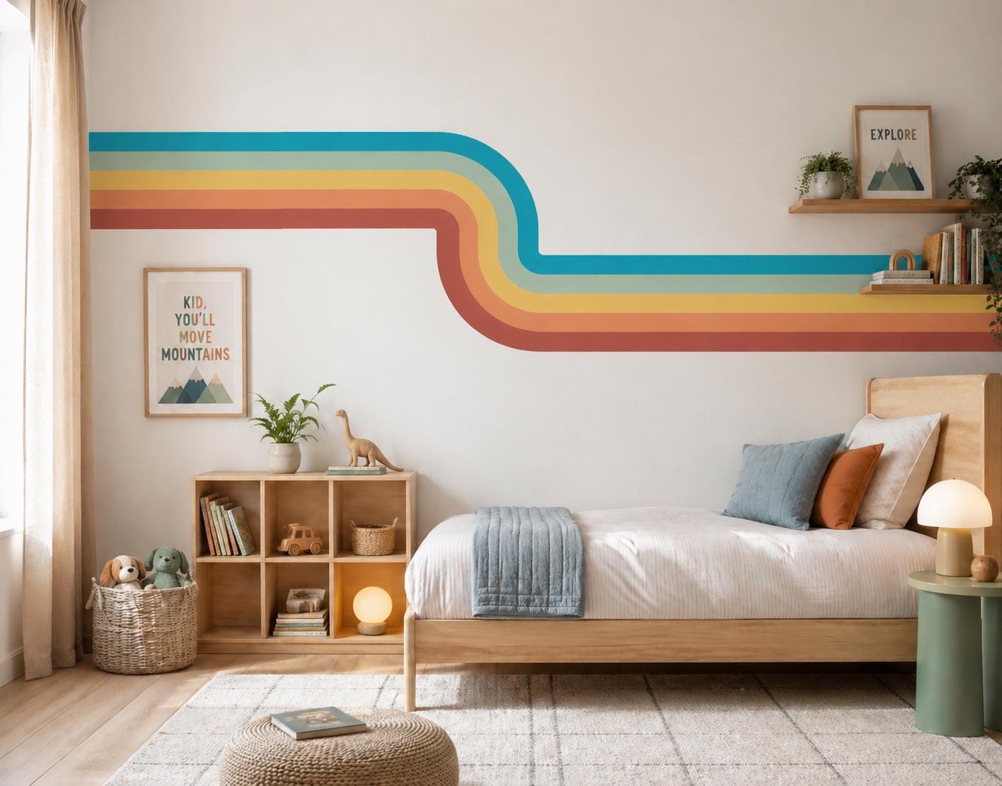 Retro Rainbow Stripe Wall Decal | Mid Century Modern Kids Wall Decor ...