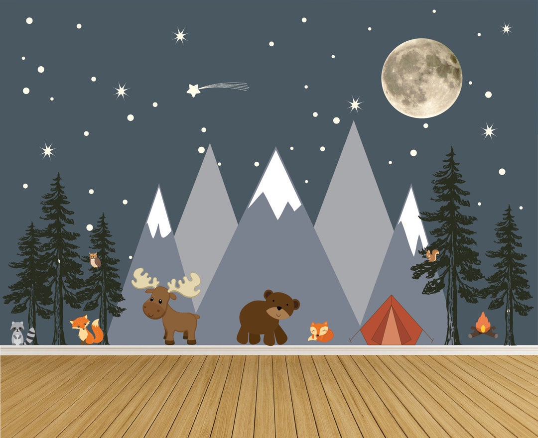 Forest Camping Wall Decals, Mountain Nursery Wall Art, Camping Wall ...