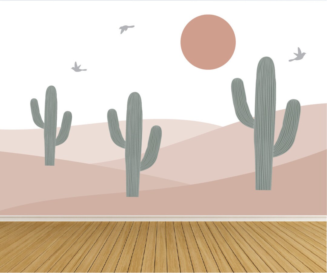 Desert Wall Decal Mural With Cactuses /mountain Wall Mural Decal / Peel ...