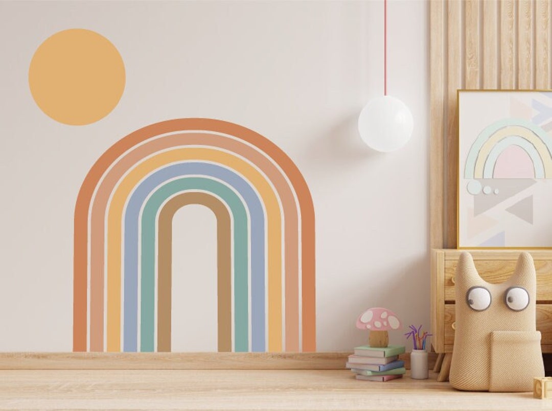 Retro Rainbow Wall Sticker, Rainbow Wall Decal, Nursery Kids Room Decor ...