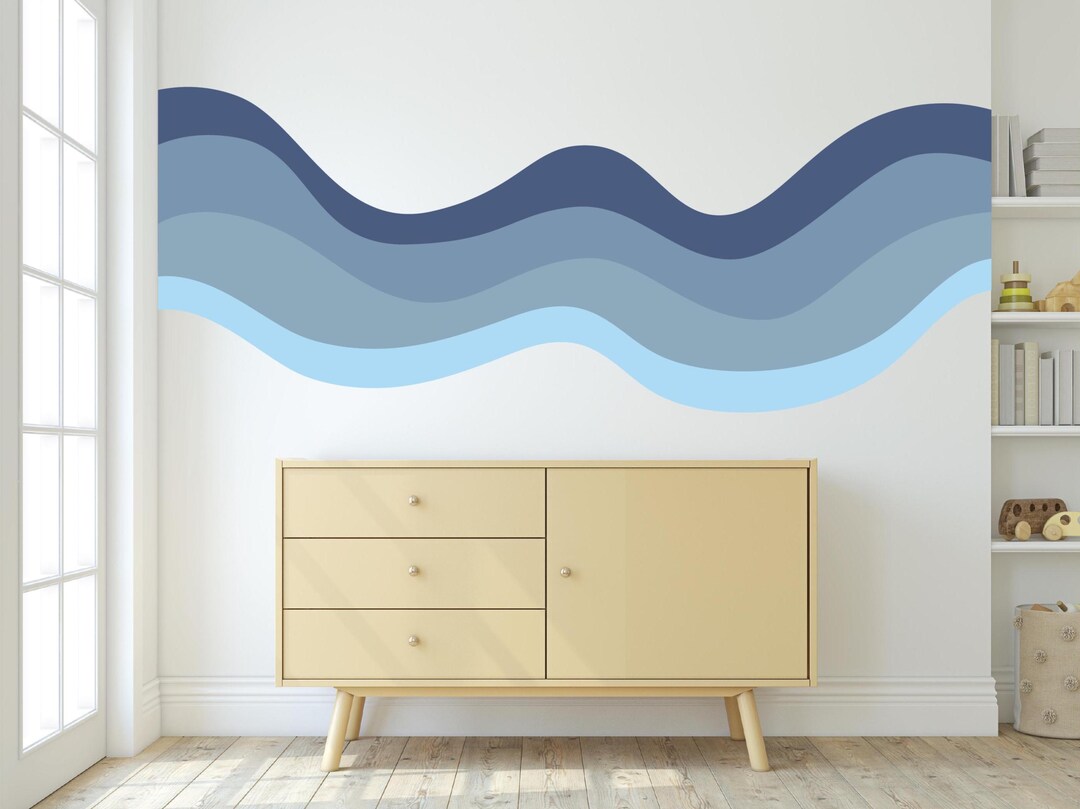Wavy Stripe Retro Wall Decal / Blue Wave Stripe / Stripe Wall Decal ...