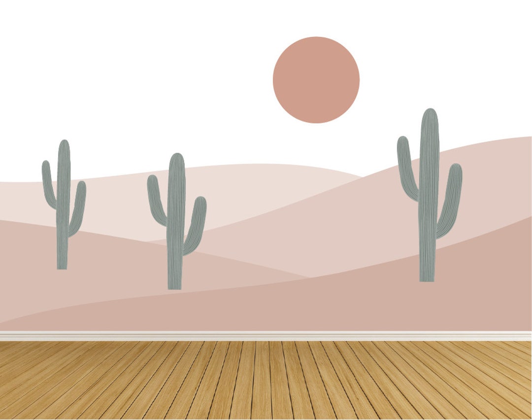 Desert Wall Decal Mural With Cactuses /mountain Wall Mural Decal / Peel ...